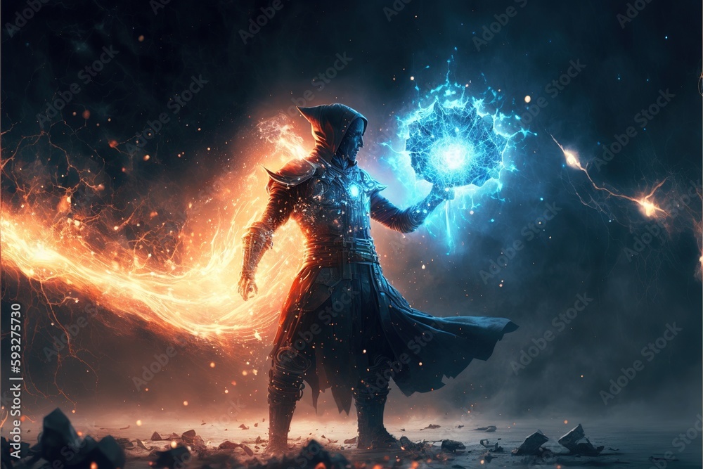Battlemage in fantasy setting, powerful spell casting by sorcerer ...