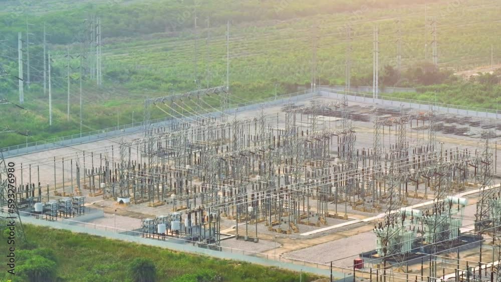 Drone can capture the size and scope of the high voltage power station ...