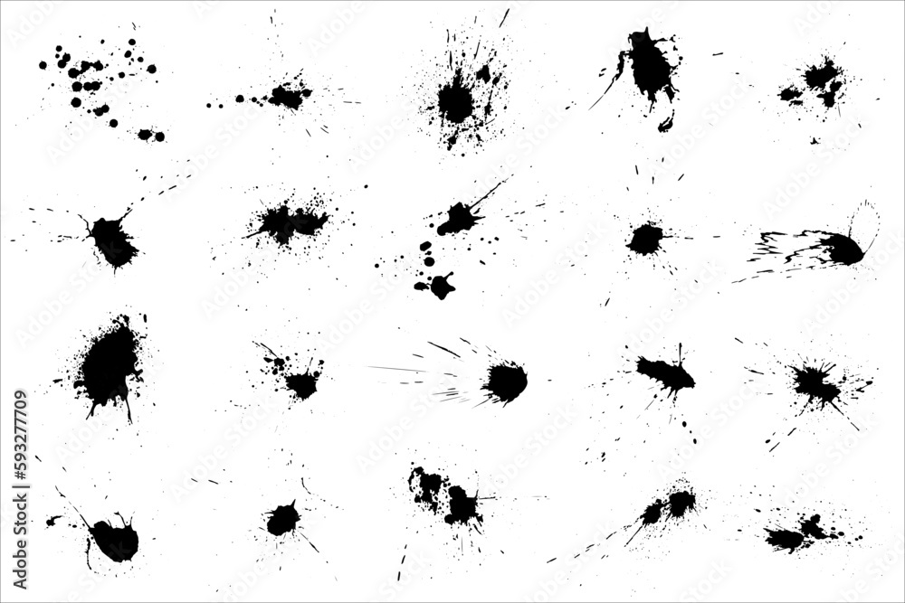 Paint ink splatter, stains set. Splash of paints with drops. High level ...