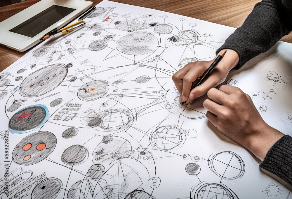 business presentation hand sketch on a paper, in the style of ...