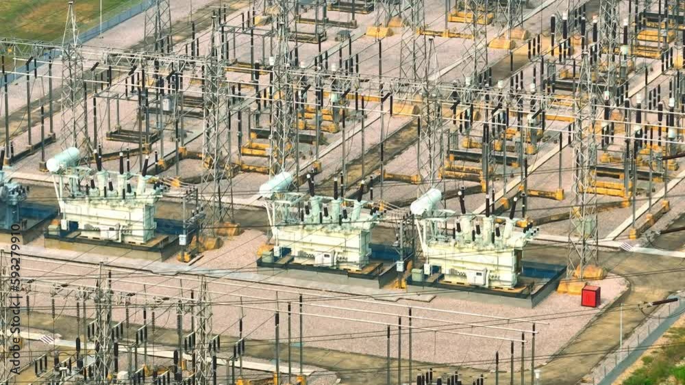 Drone can capture the size and scope of the high voltage power station ...