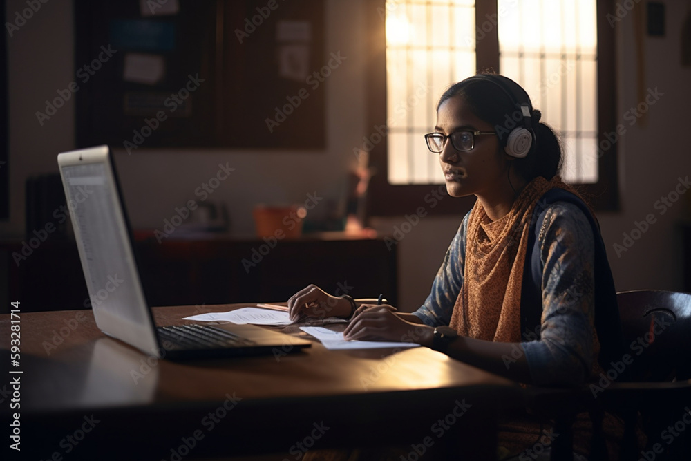 A photo of a teacher conducting a virtual or online class, showcasing ...