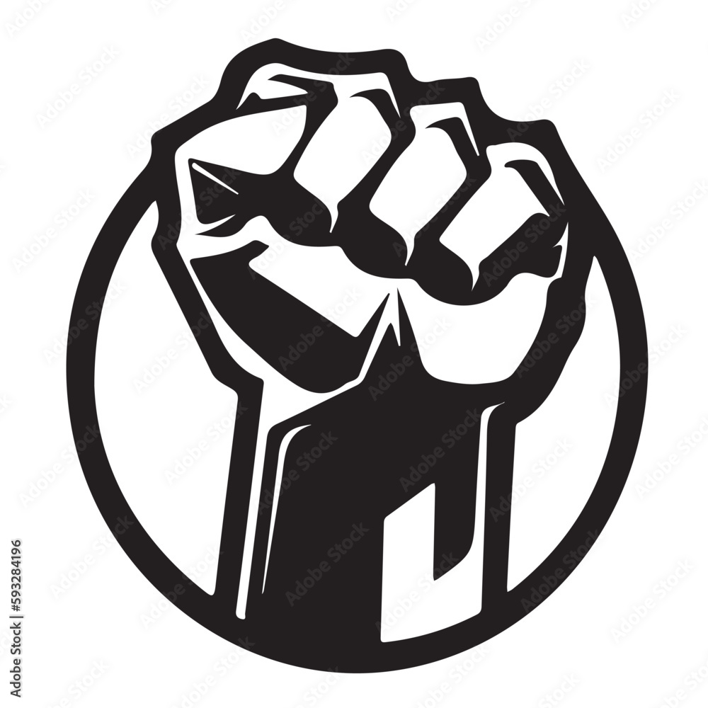 Black hand raised in a clenched fist. Freedom sign and protest symbol ...