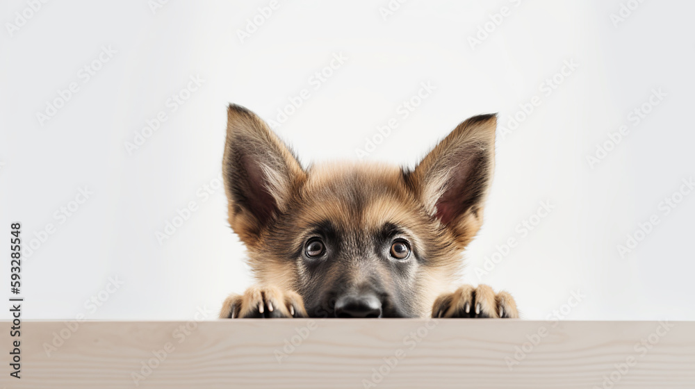 Photo of a beautiful funny dark brown dog peeking out from behind a ...