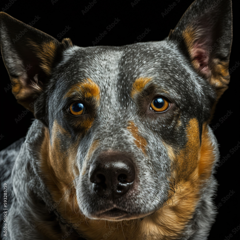 Australian blue heeler cattle dog sutdio portrait as domestic herder ...