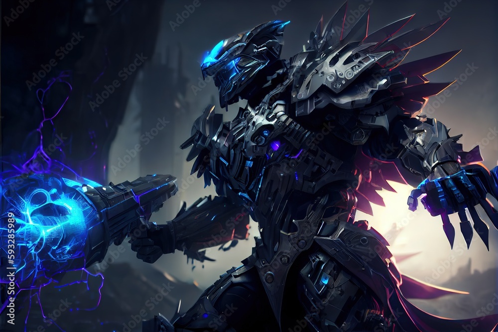 Scifi soldier anthropomorphic wereaven with futuristic sci-fi armor and ...