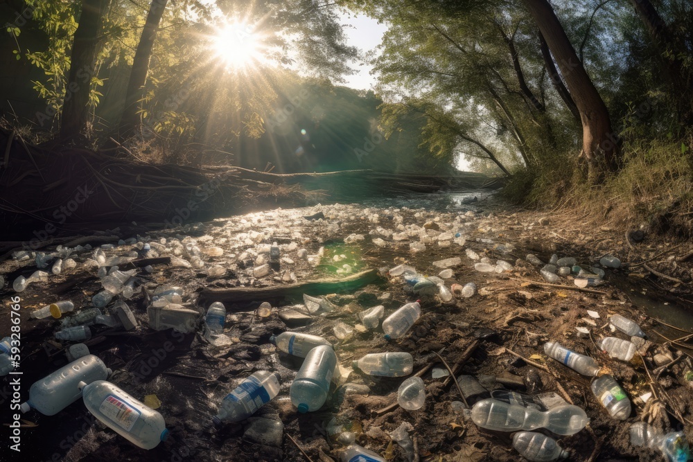 AI Generated Illustration of a sad and polluted river in a forest Stock ...