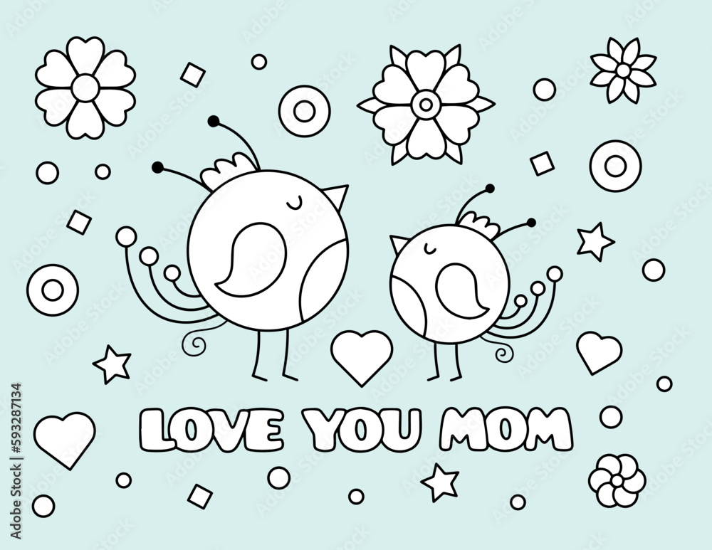 Mothers Day Coloring Page, Happy Mothers Day, Greeting Card Vector ...