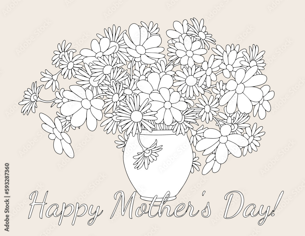 Mothers Day Coloring Page, Happy Mothers Day, Greeting Card Vector ...