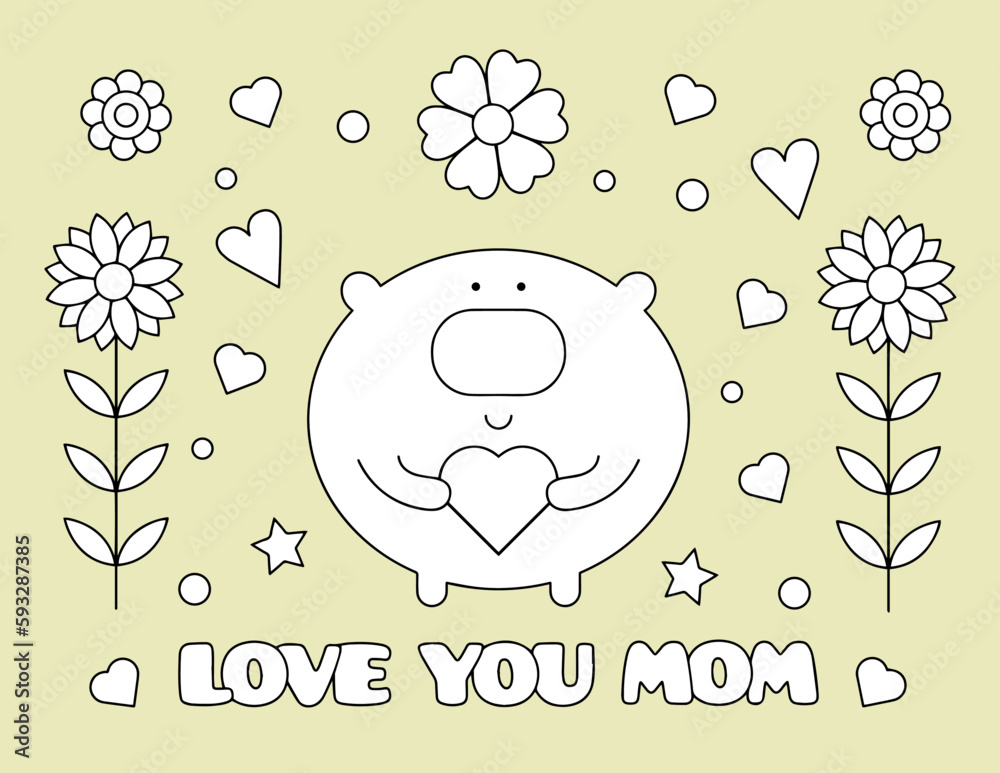 Mothers Day Coloring Page, Happy Mothers Day, Greeting Card Vector ...