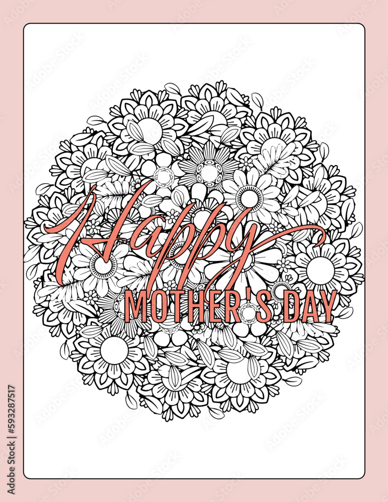 Mothers Day Coloring Page, Happy Mothers Day, Greeting Card Vector ...