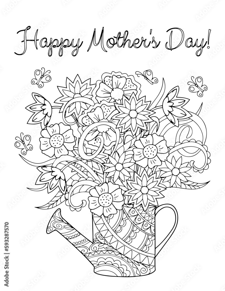 Mothers Day Coloring Page, Happy Mothers Day, Greeting Card Vector ...