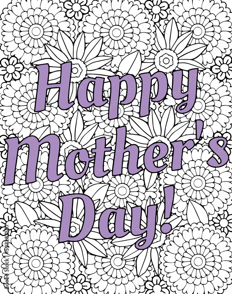 Mothers Day Coloring Page, Happy Mothers Day, Greeting Card Vector ...