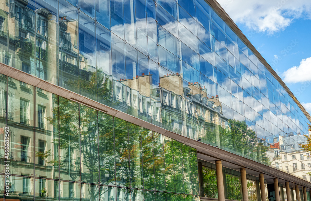 Paris, France - August 16 2020: Facade of the Glass building at Marche ...