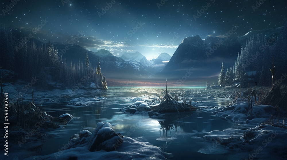 Mystic Foggy River Water Surreal Space Landscape. Surreal landscape of ...
