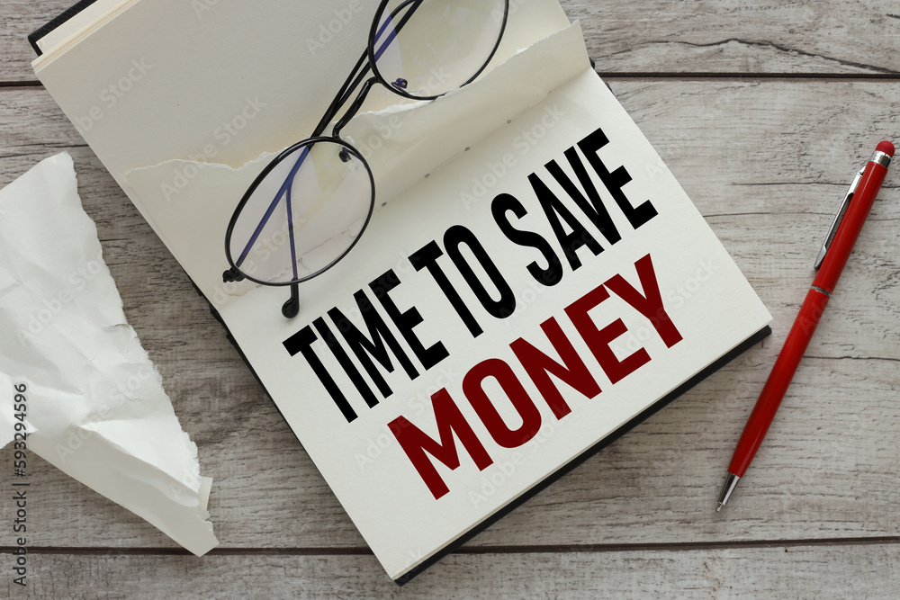 time to save money business concept. There is a red pen on the work ...