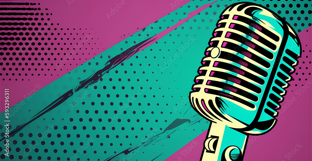 Vintage Microphone with Pop Art Style Background in Light Magenta ...