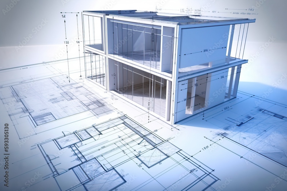 Architecture 3D and blueprints representation, generative ai Stock ...