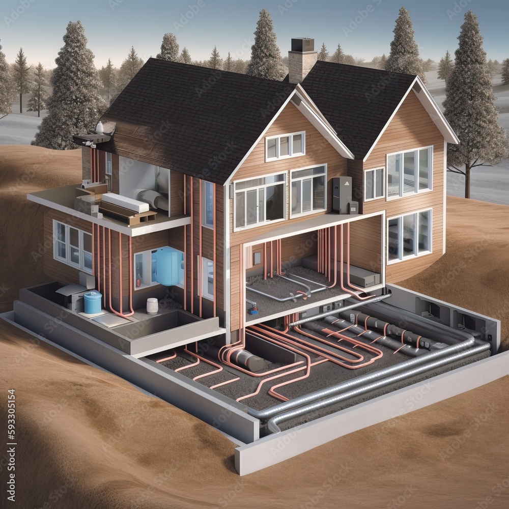 Infographic of a house powered by geothermal energy, generative ai ...