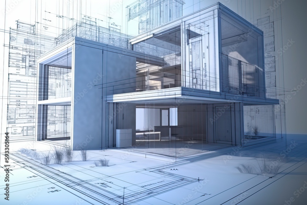 Architecture 3D and blueprints representation, generative ai Stock ...