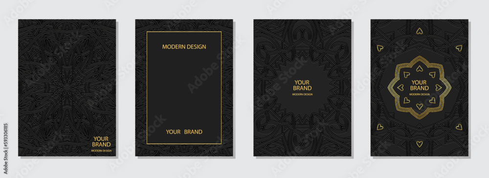 Cover set, vertical templates. Collection of embossed geometric ...
