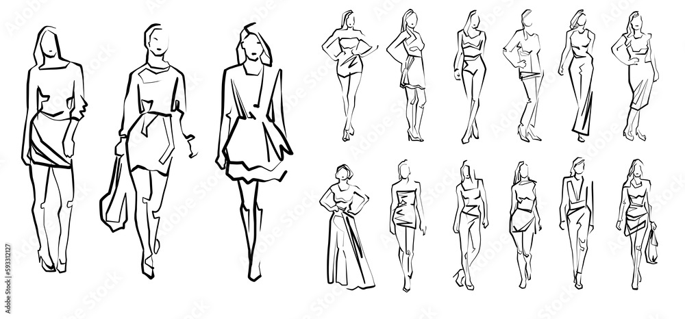 Line Drawing Illustration of Young Woman In Smart Casual Wear. Outline ...