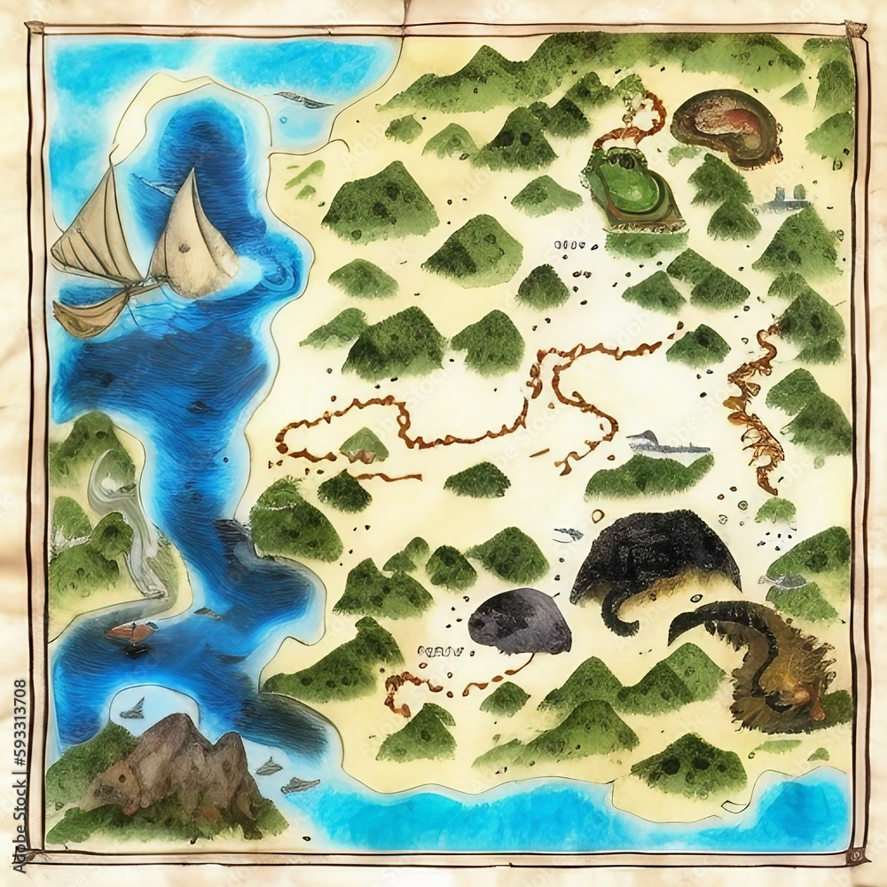 Fantasy Map With Islands, Creatures, And Vegetation, Generative AI ...