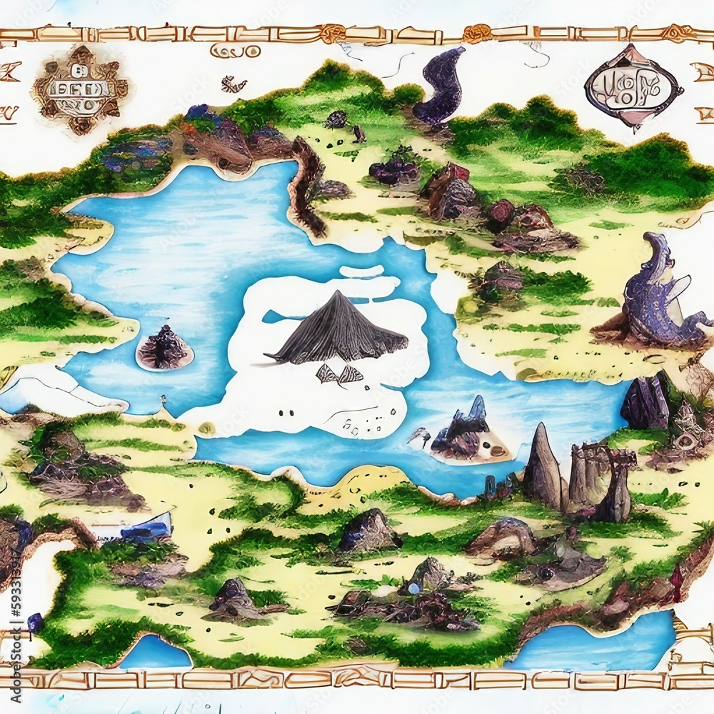 Fantasy Map With Islands, Creatures, And Vegetation, Generative AI ...
