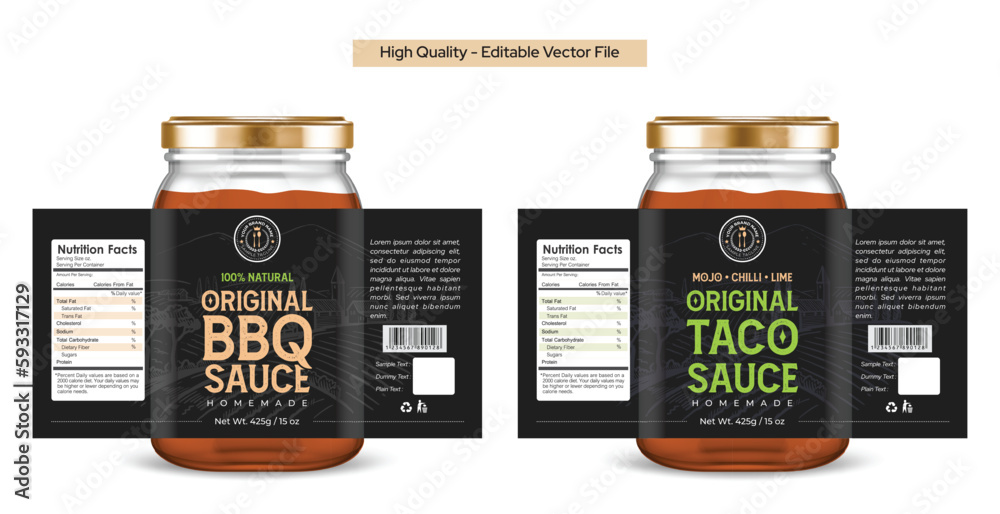 Vetor de BBQ sauce label design, Taco sauce label design, Mexican food ...