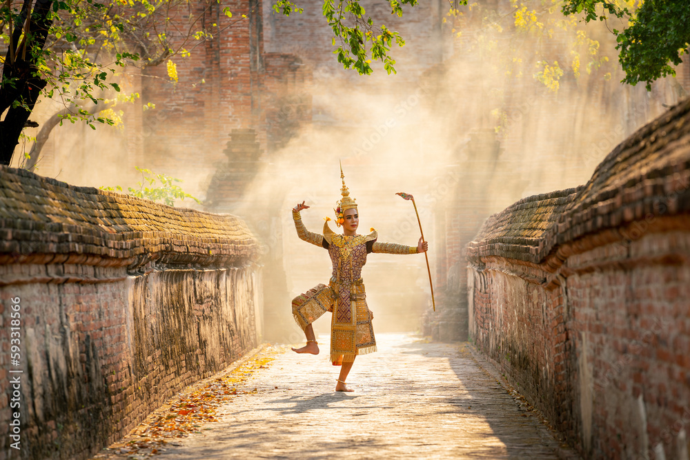Khon or traditional Thai classic masked from the Ramakien characters as ...