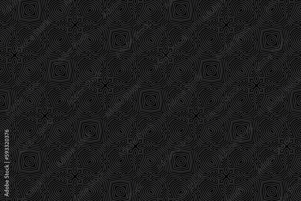 Embossed ethnic black background, tribal cover design. Geometric art 3D ...
