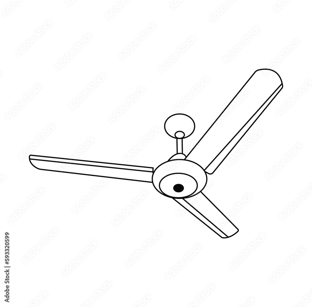 black and white line art, fan vector illustration.Ceiling fan with ...