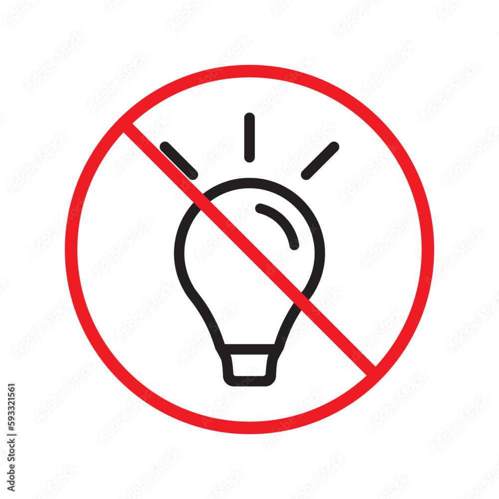 No bulb vector icon. Forbidden lamp icon. No idea flat sign design ...