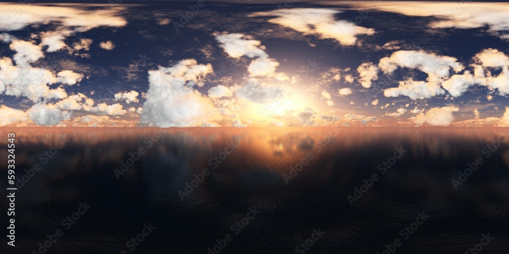 Beautiful sea sunset, HDRI, environment map , Round panorama, spherical ...