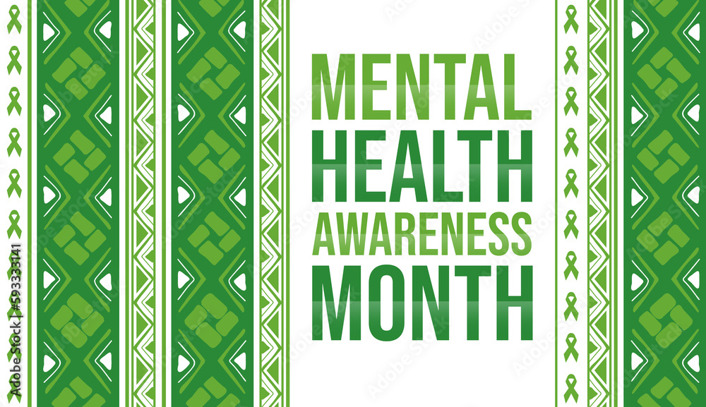 Mental Health Awareness Month abstract background with green borders ...