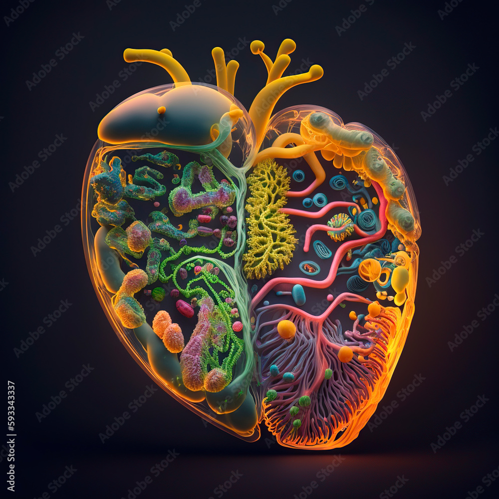 human anatomy, image created with ai showing a microcellular life form ...