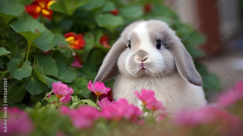 Adorable Mini Lop Bunny in a Garden Stock Illustration | Adobe Stock