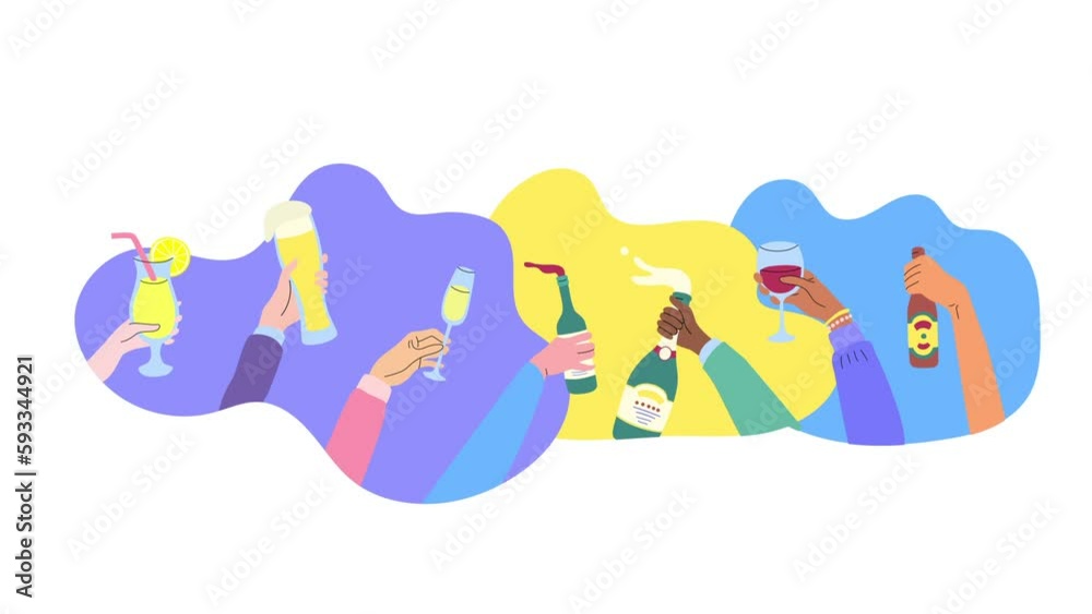 Cartoon Human Hands Holding Alcoholic Drinks Animation Effect Party or ...