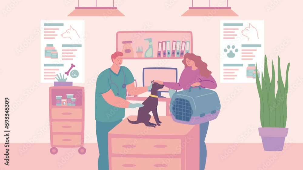 Cartoon Color Characters People and Pet Owner Vet Clinics Concept ...