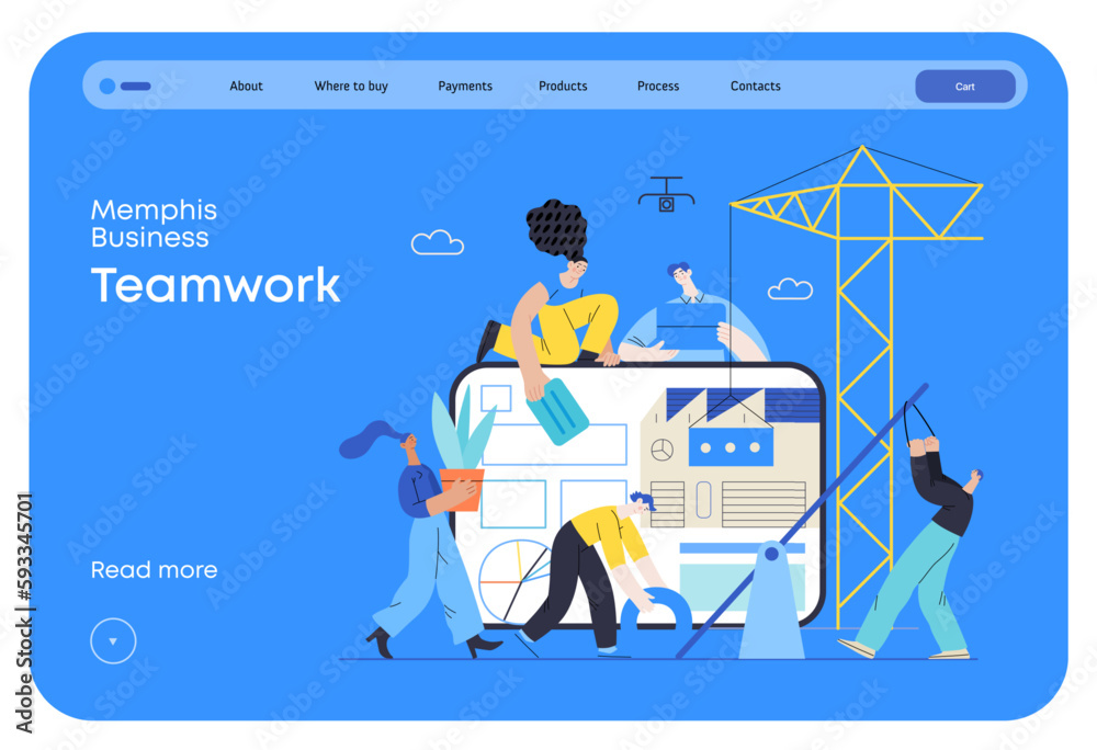 Memphis business illustration. Teamwork -modern flat vector concept ...