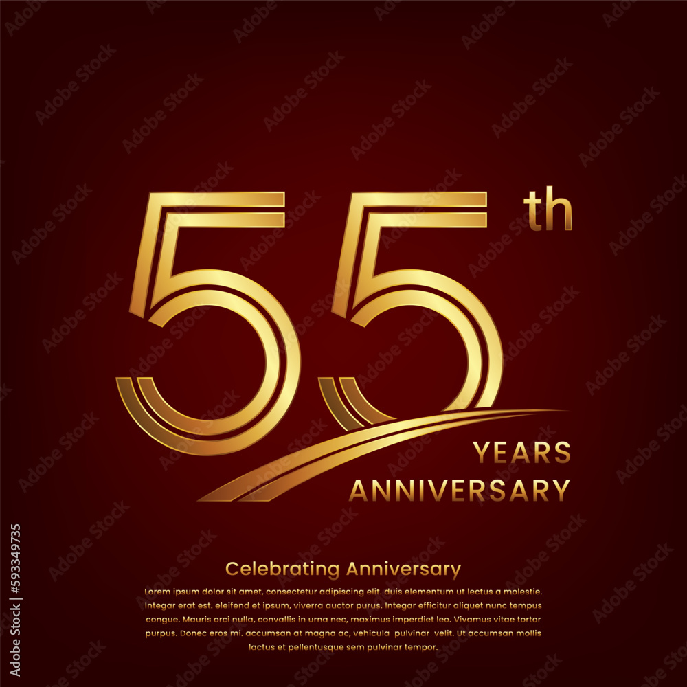 55th Anniversary logo with double line concept design, Golden number ...