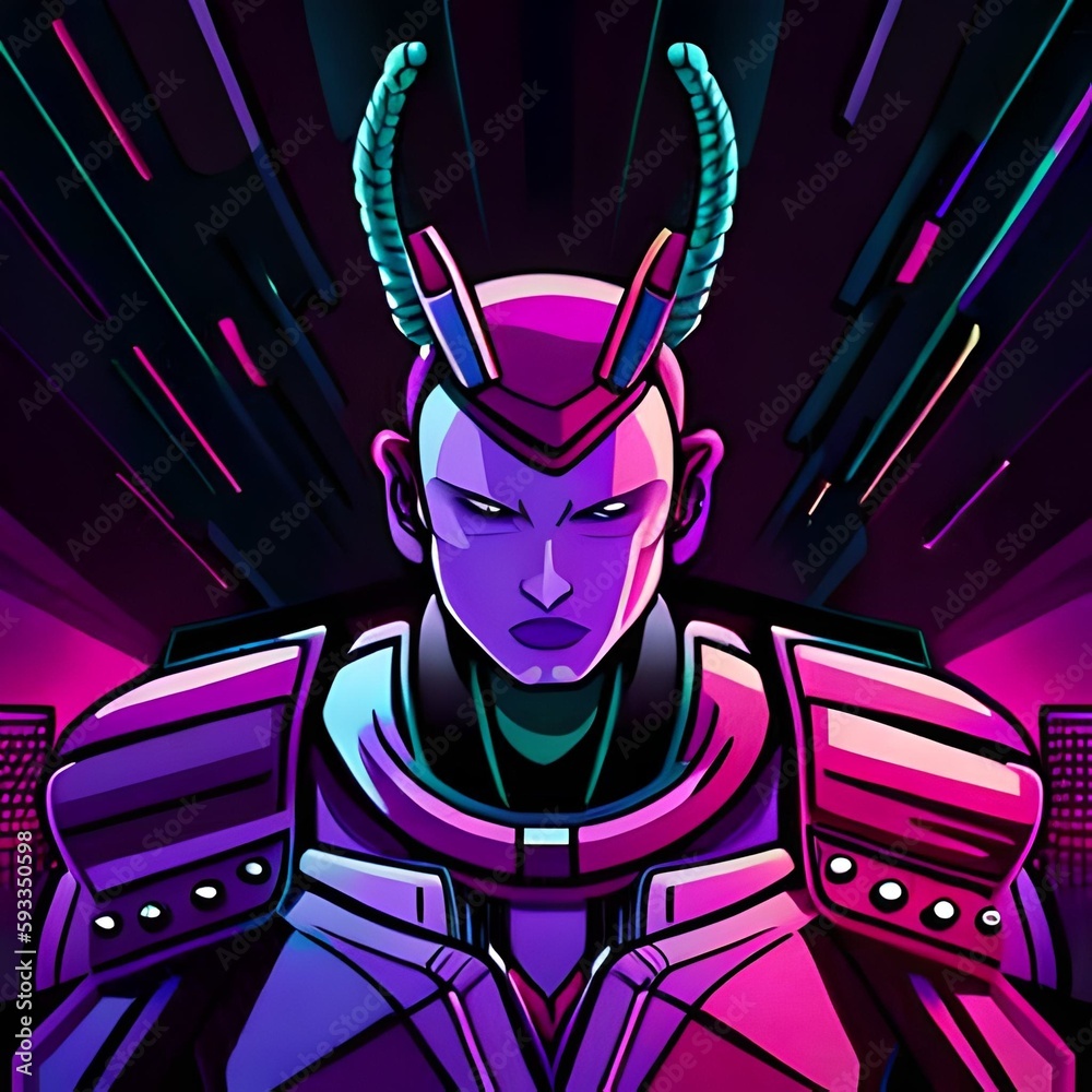 Beyond the Stars: A Neon Purple Portrait of a Humanoid Alien in ...