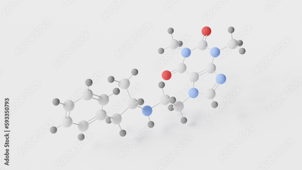fenethylline molecule 3d, molecular structure, ball and stick model ...