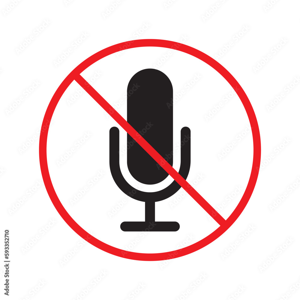 Forbidden microphone vector icon. Mic flat sign design. No mic ...