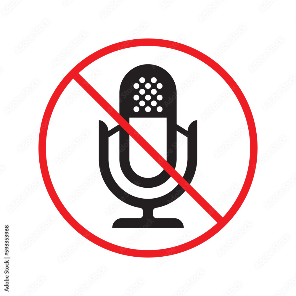Forbidden microphone vector icon. Mic flat sign design. No mic ...