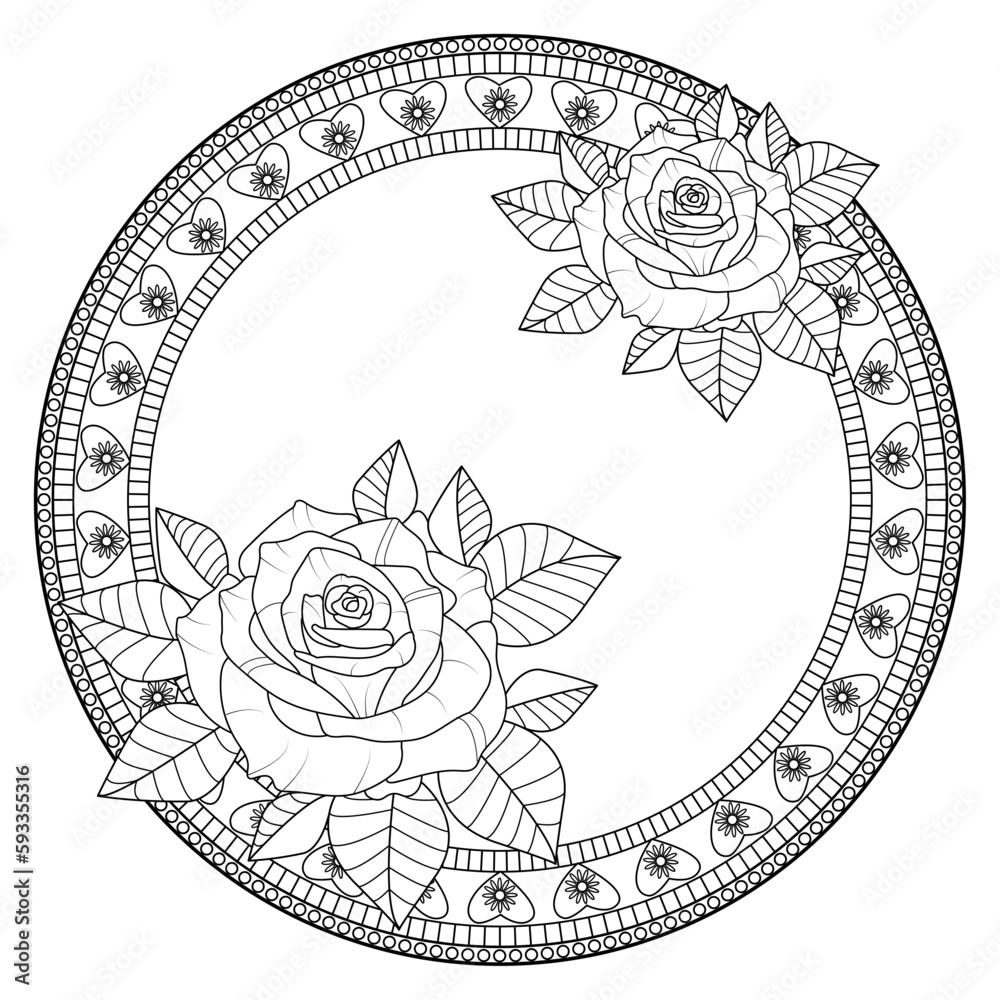 Vector illustration of a mandala with roses for adult coloring book ...