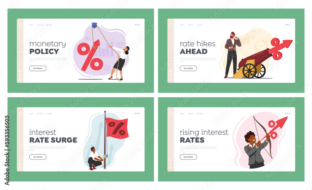 Interest Rate Landing Page Template Set. Characters With Percent Signs ...