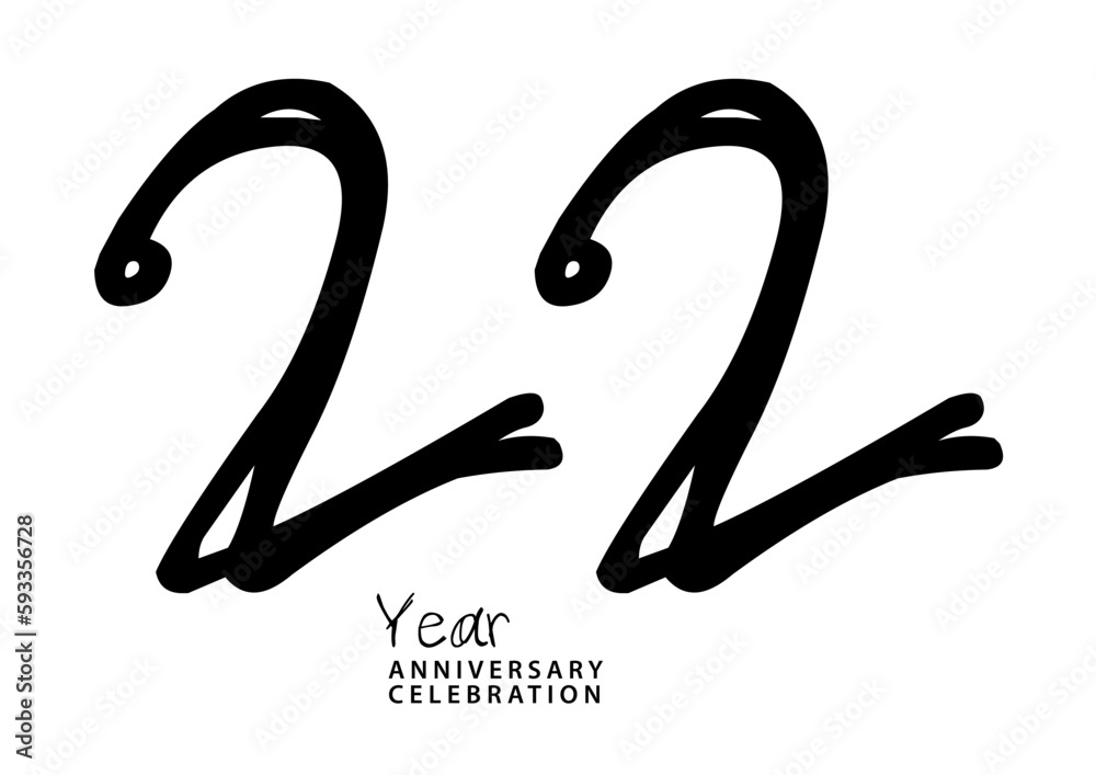 22 year anniversary celebration black color logotype vector, 22 number ...