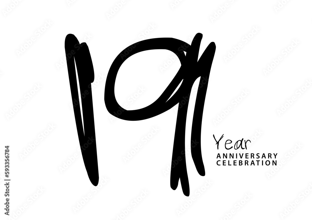 19 year anniversary celebration black color logotype vector, 19 number ...
