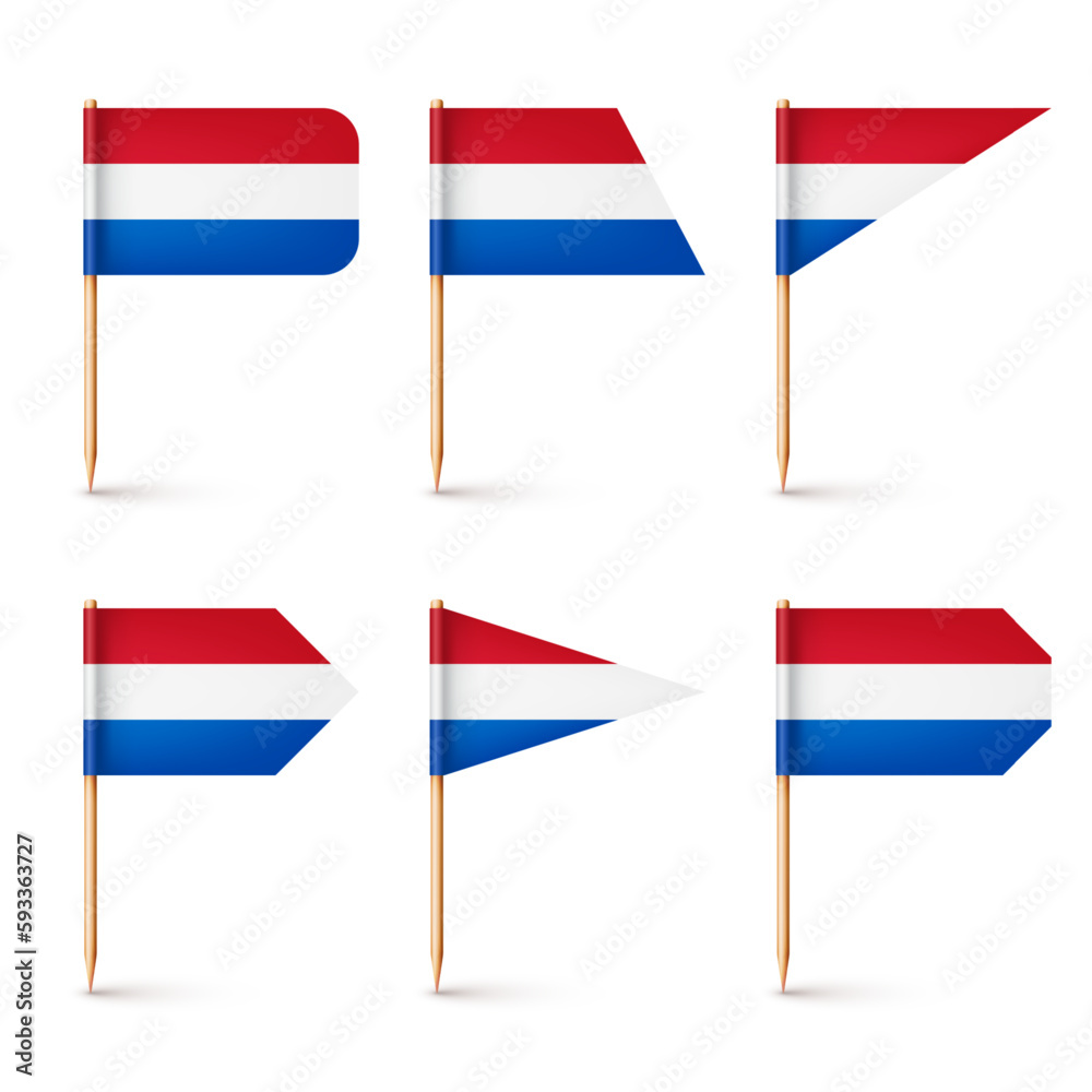 Realistic various Dutch toothpick flags. Souvenir from Netherlands ...
